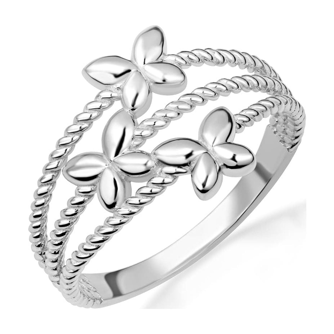 .925 Sterling Silver Triple Butterfly Rope Band Ring/Size 7 - Walmart.com