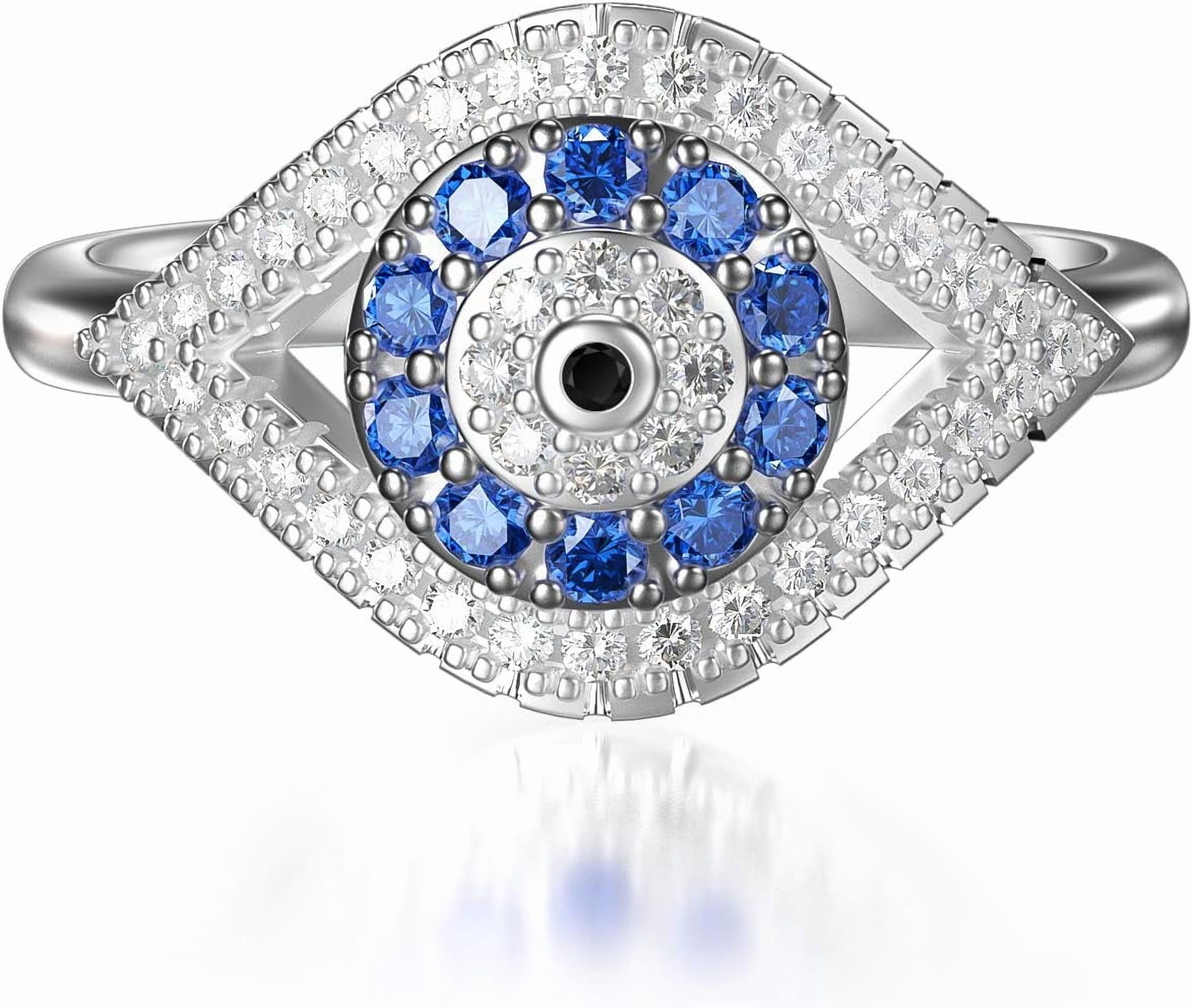 925 Sterling Silver Turkish Evil Eye Rings for Women, Cubic Zirconia ...