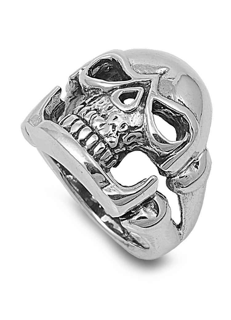 925 Sterling Silver Undertaker Skull Ring Size 10 - Walmart.com