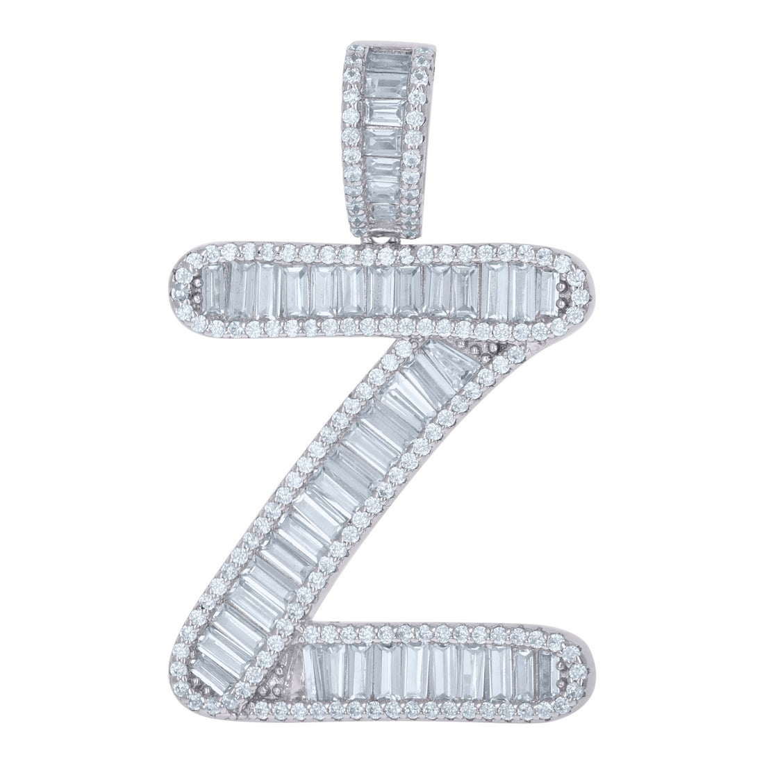 925 Sterling Silver Unisex Baguette CZ Simulated Diamond Z Alphabet ...