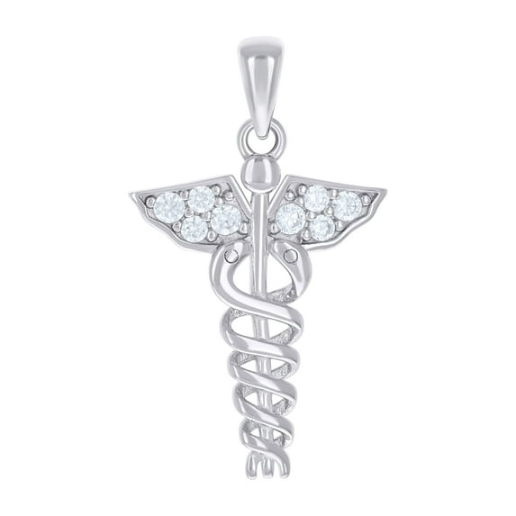 925 Sterling Silver Unisex Cubic-Zirconia Caduceus Medical Symbol ...