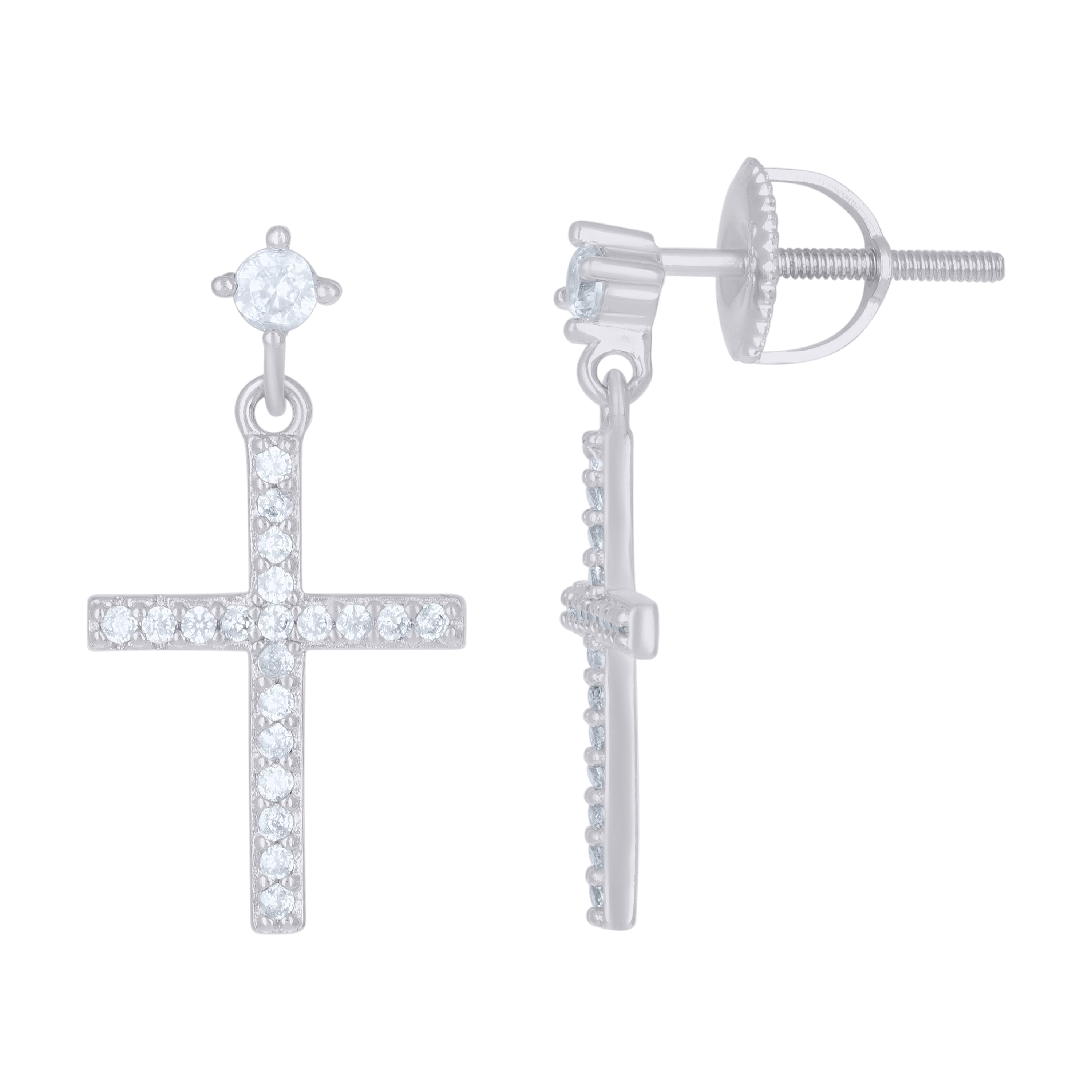 925 Sterling Silver Unisex Cubic-Zirconia Cross Religious Danglers ...