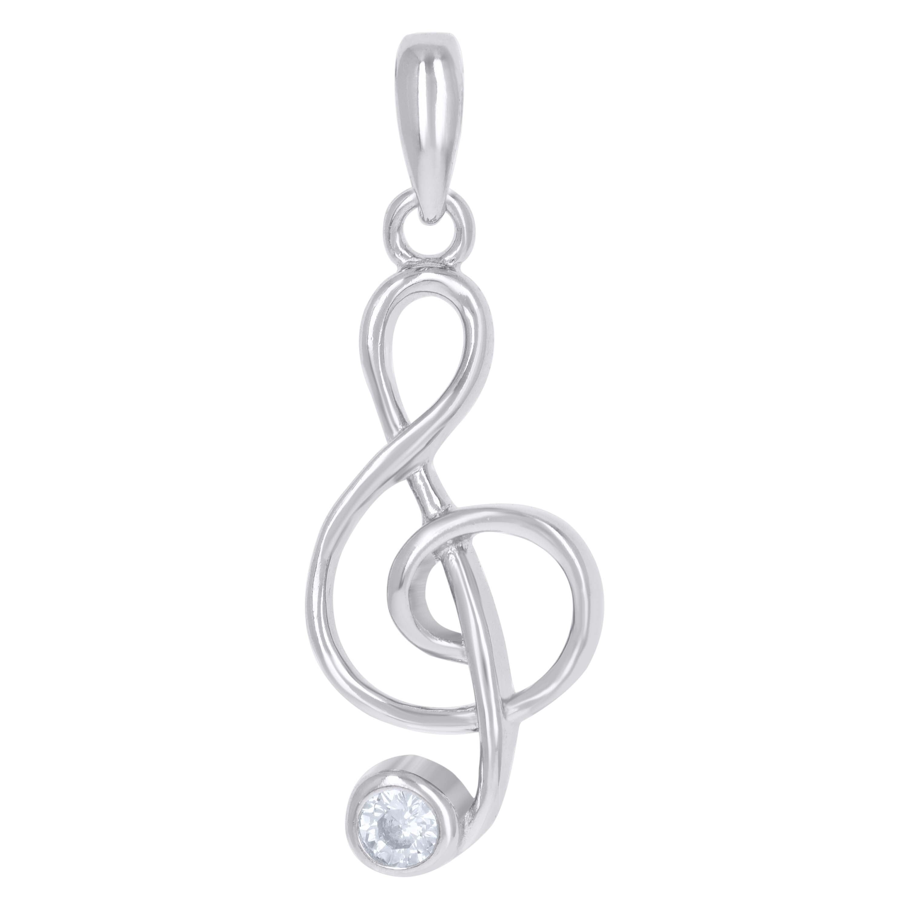 925 Sterling Silver Unisex Cubic Zirconia Note Treble Clef Charm ...