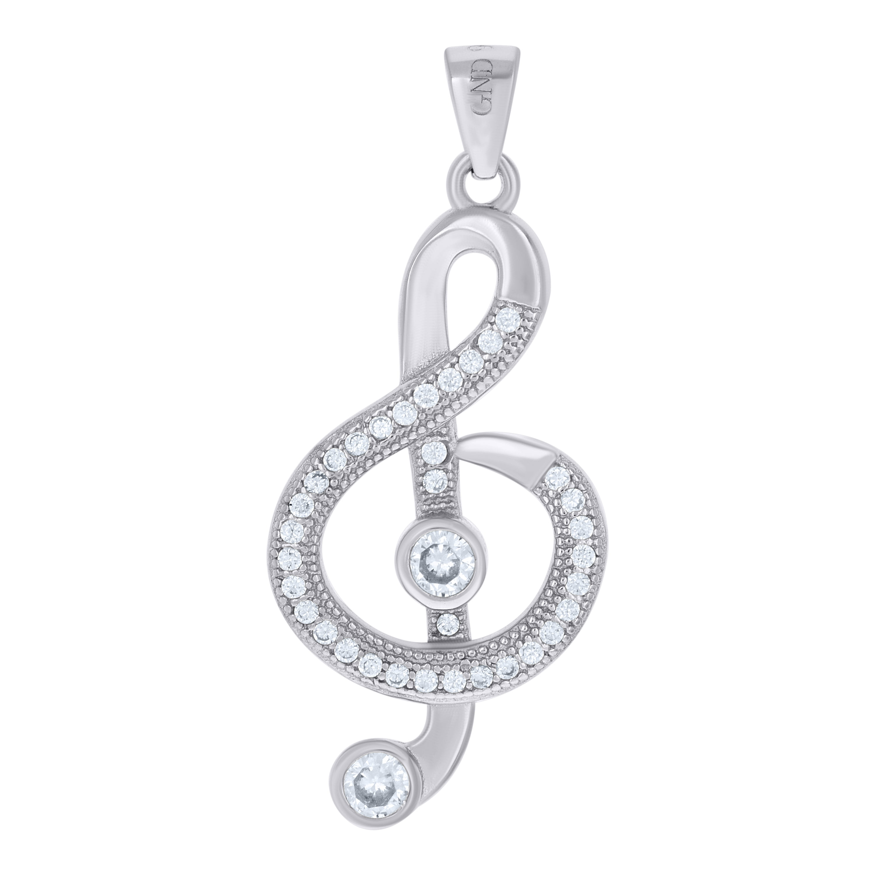 925 Sterling Silver Unisex Cubic Zirconia Note Treble Clef Charm ...