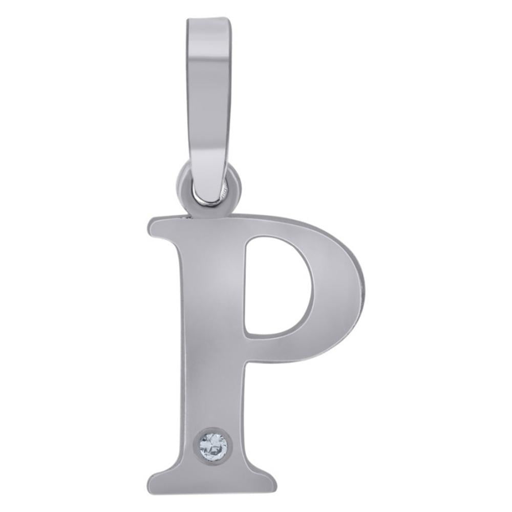 925 Sterling Silver Unisex Cubic-Zirconia Plain Initial Alphabet P ...