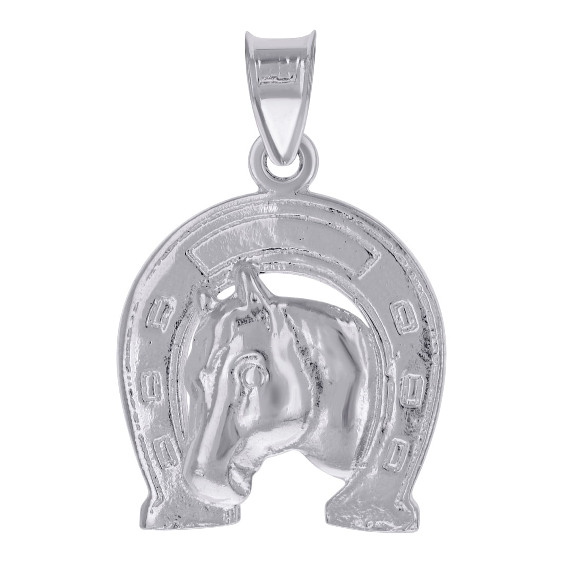 925 Sterling Silver Unisex Horse Head Horse Shoe Good Luck Charm ...