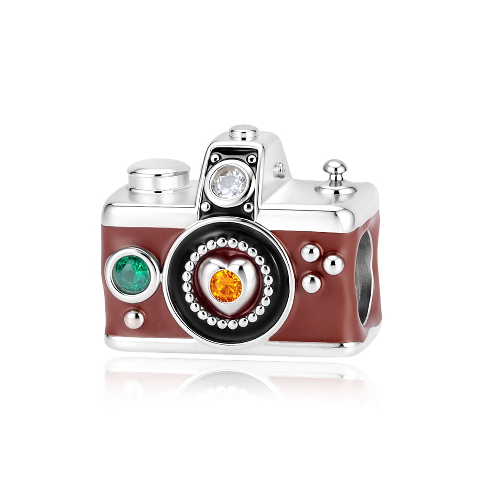 925 Sterling Silver Vintage Camera Charm Bead with Colorful Cubic ...