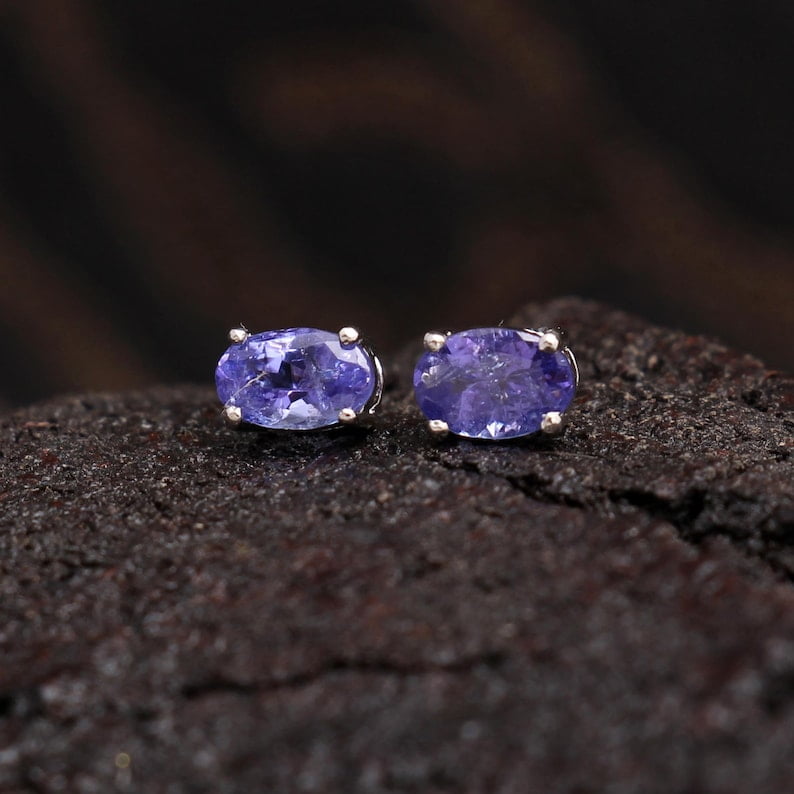 925 Sterling Silver Violet Tanzanite Oval 6x4 MM Earrings Pair, 925 ...