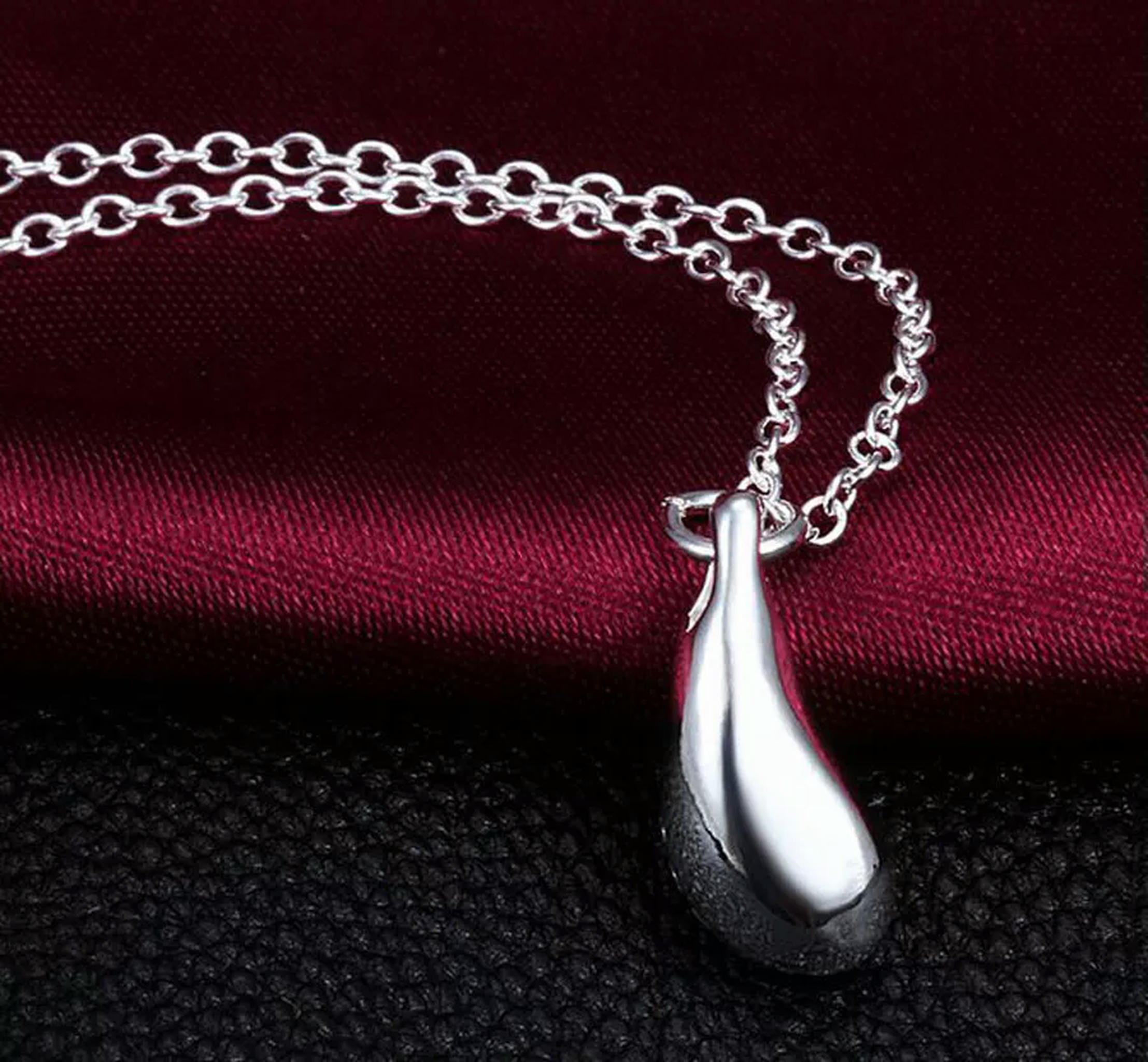 925 Sterling Silver Water Drop shape Pendant Necklace Charm Female ...