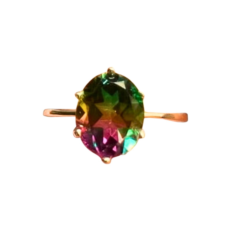 925 Sterling Silver Watermelon Tourmaline Doublet Ring Oval Bi-Color ...