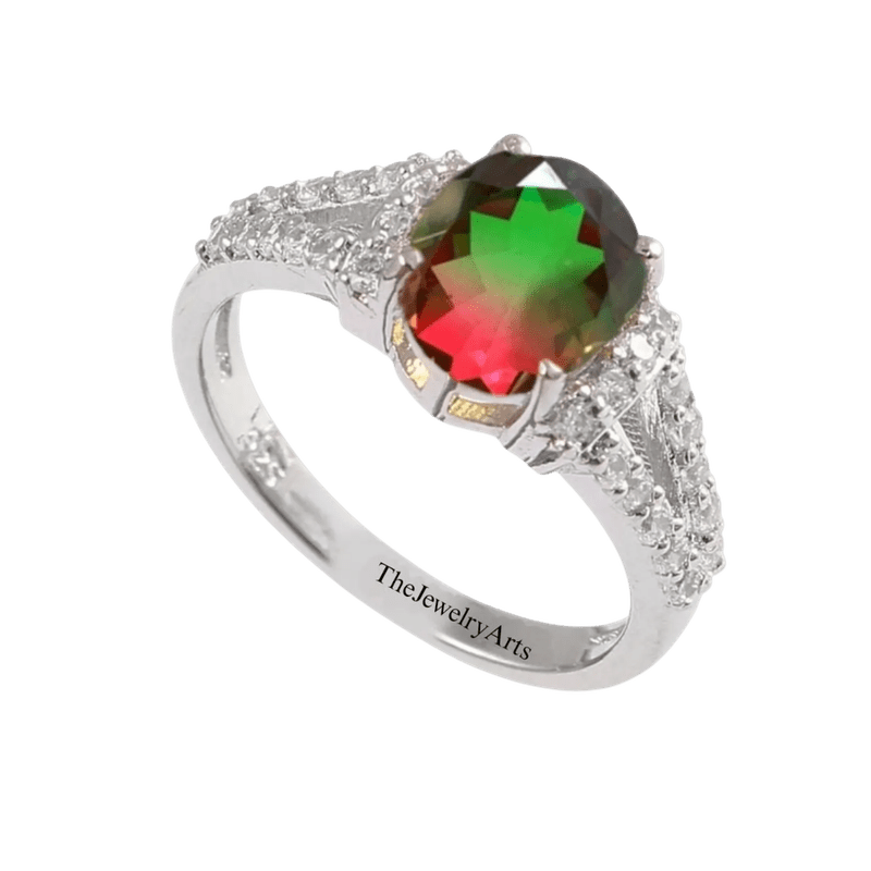 925 Sterling Silver Watermelon Tourmaline Quartz Ring Oval Bi-Color ...