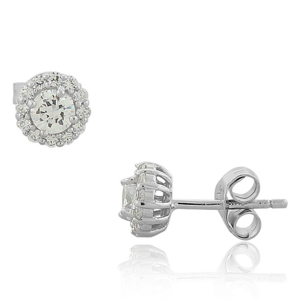 925 Sterling Silver White CZ Womens Round Stud Earrings - Walmart.com