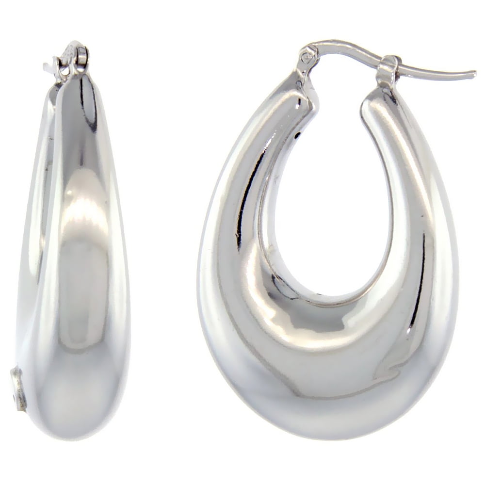 925 Sterling Silver White Gold Finished Puffy U-Shaped Hoop Earrings ...