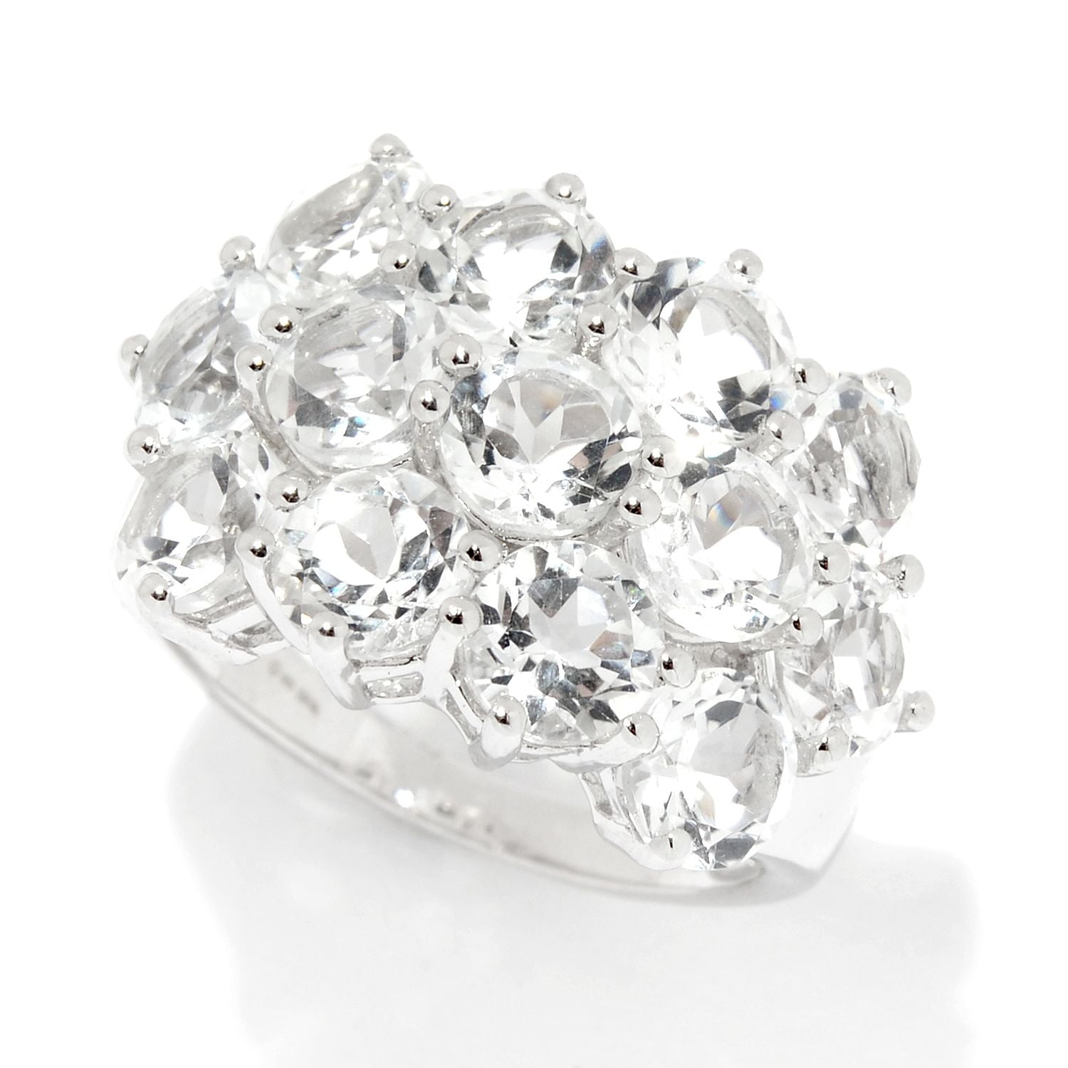 925 Sterling Silver White Topaz Round Cut 3 Row Ring - Walmart.com