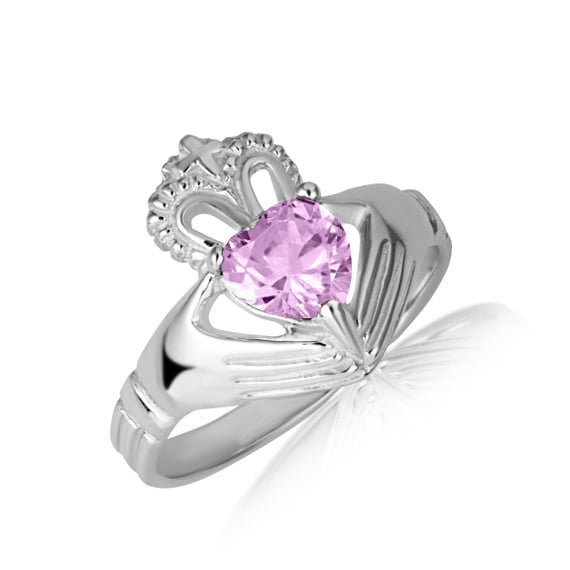 .925 Sterling Silver Woman's Elegant Claddagh Cubic Zirconia Birthstone ...