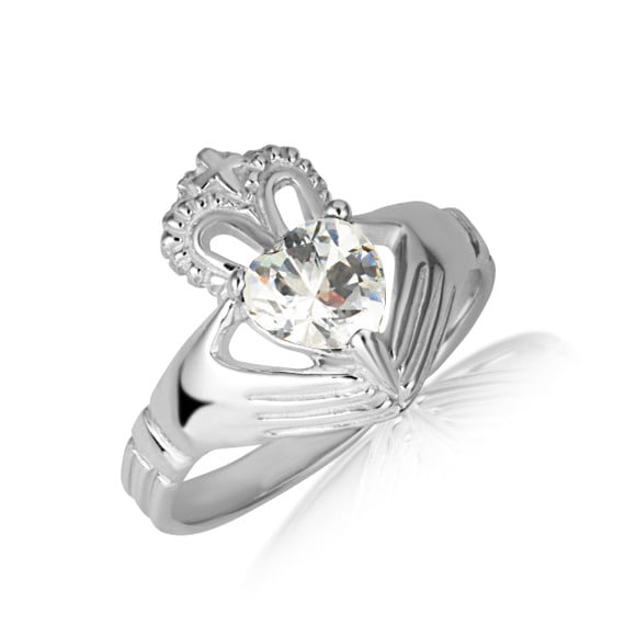 .925 Sterling Silver Woman's Elegant Claddagh Cubic Zirconia Birthstone ...