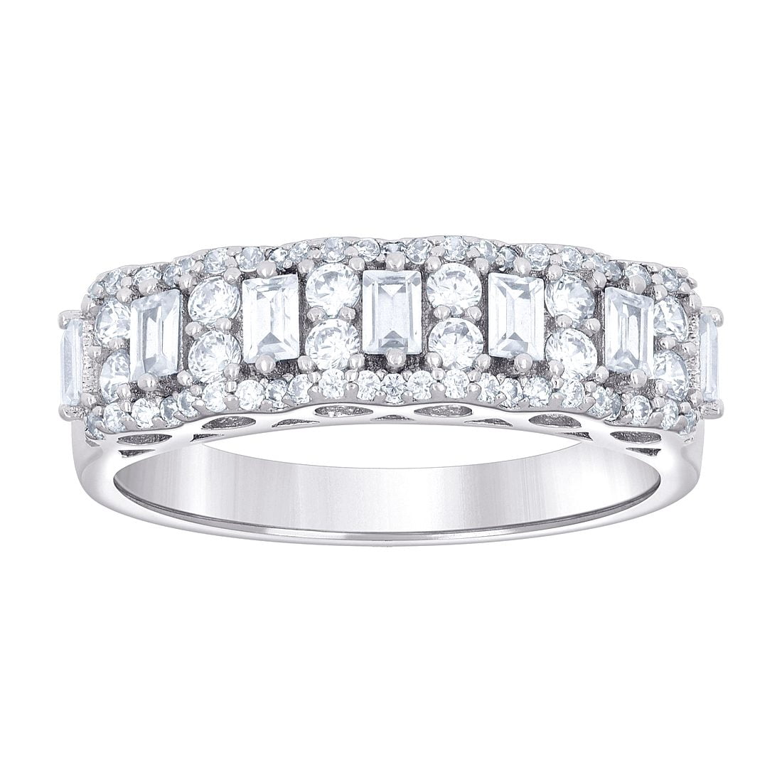 925 Sterling Silver Womens Baguette Round Cubic Zirconia Fashion ...