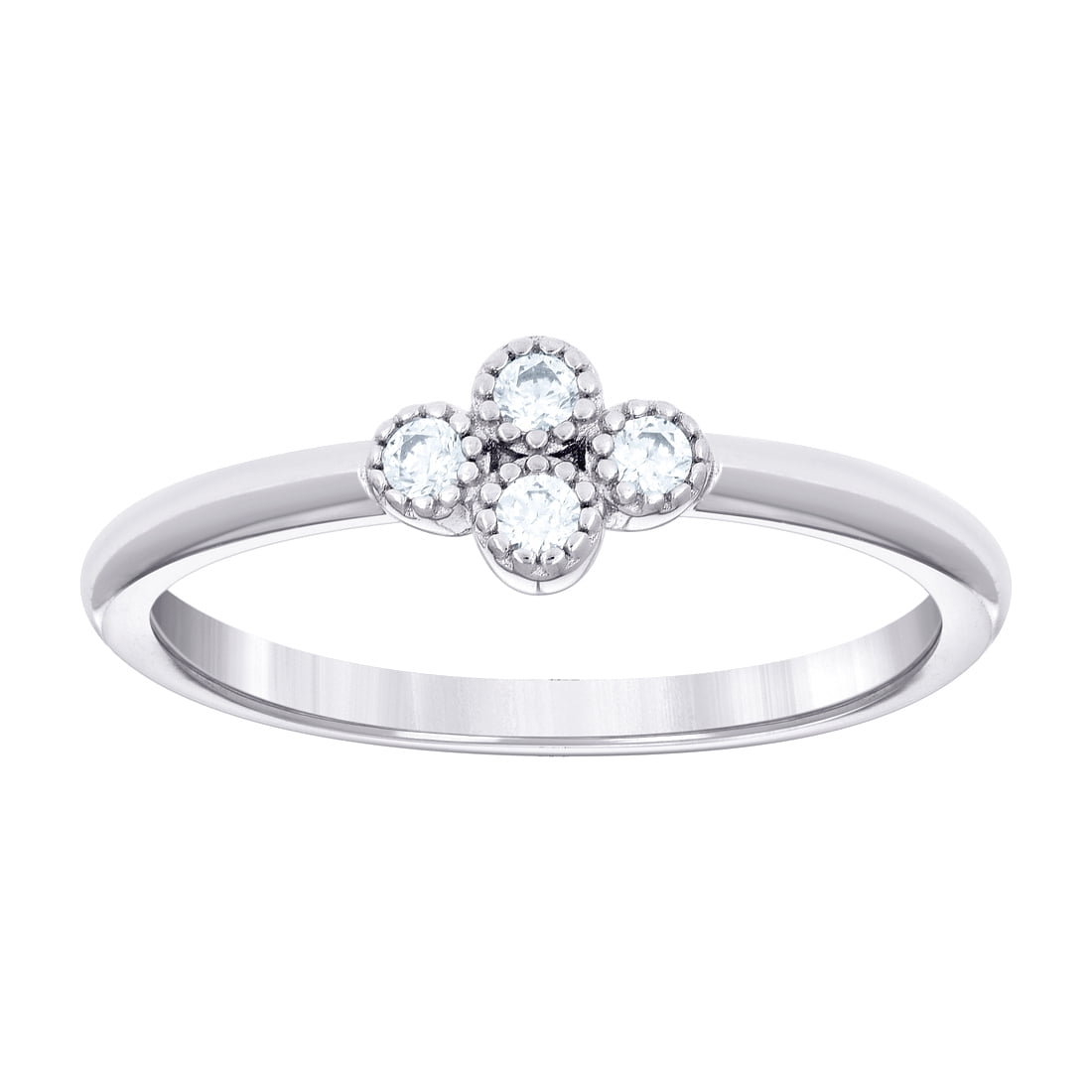 925 Sterling Silver Womens Cubic Zirconia Clover Good Luck Ring 5.3x1 ...