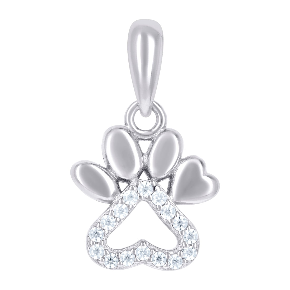 925 Sterling Silver Womens Cubic Zirconia Dog Cat Pet Paw Print Love ...