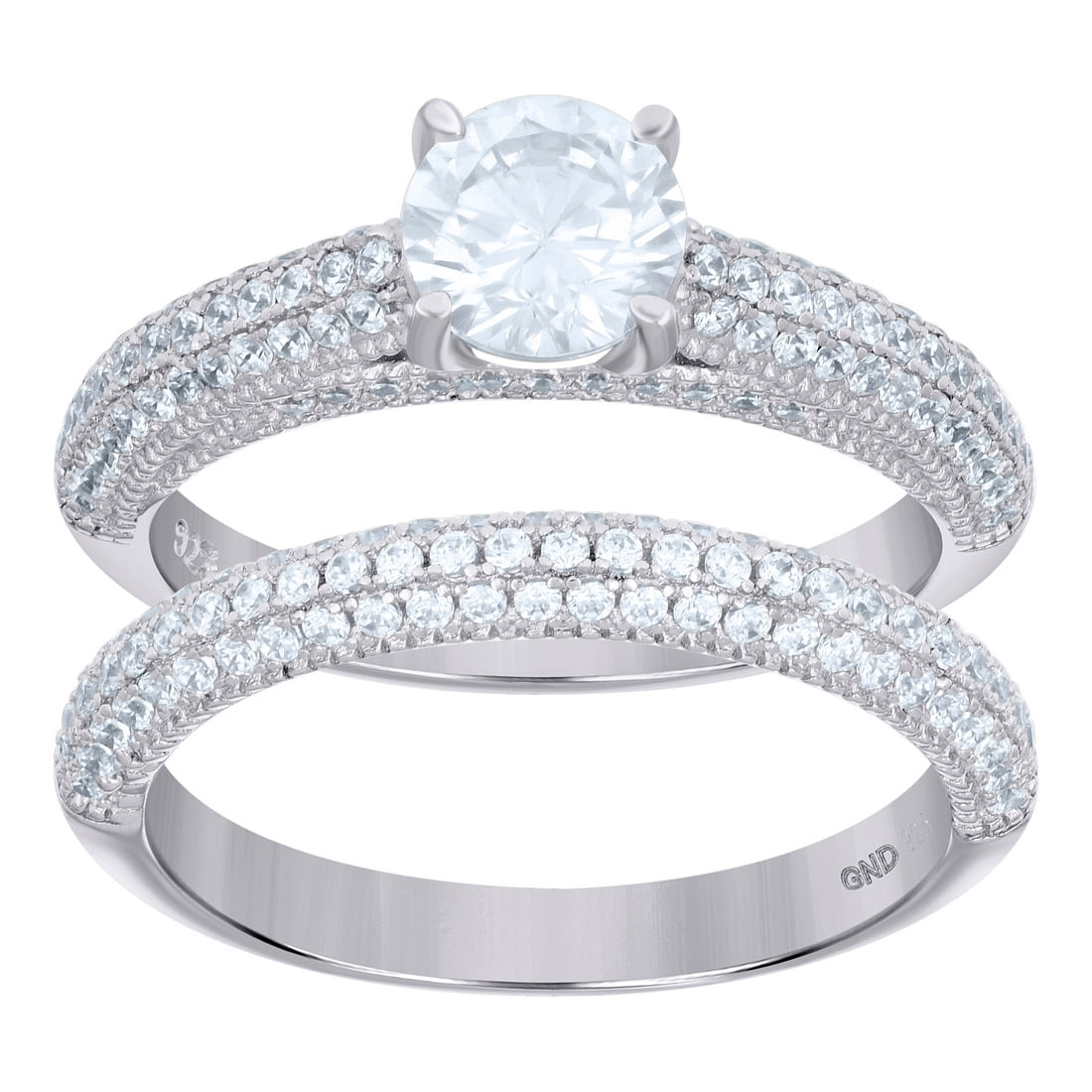 925 Sterling Silver Womens CZ Simulated Diamond Duo Ring Set Size 7 ...