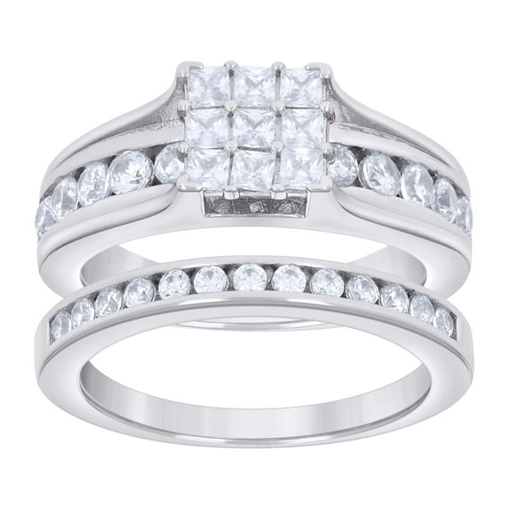 925 Sterling Silver Womens CZ Size-7 Princess-Cut Center Stones Square ...