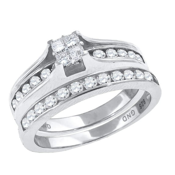 925 Sterling Silver Womens CZ Size-9 Princess-Cut Center Stones Square ...