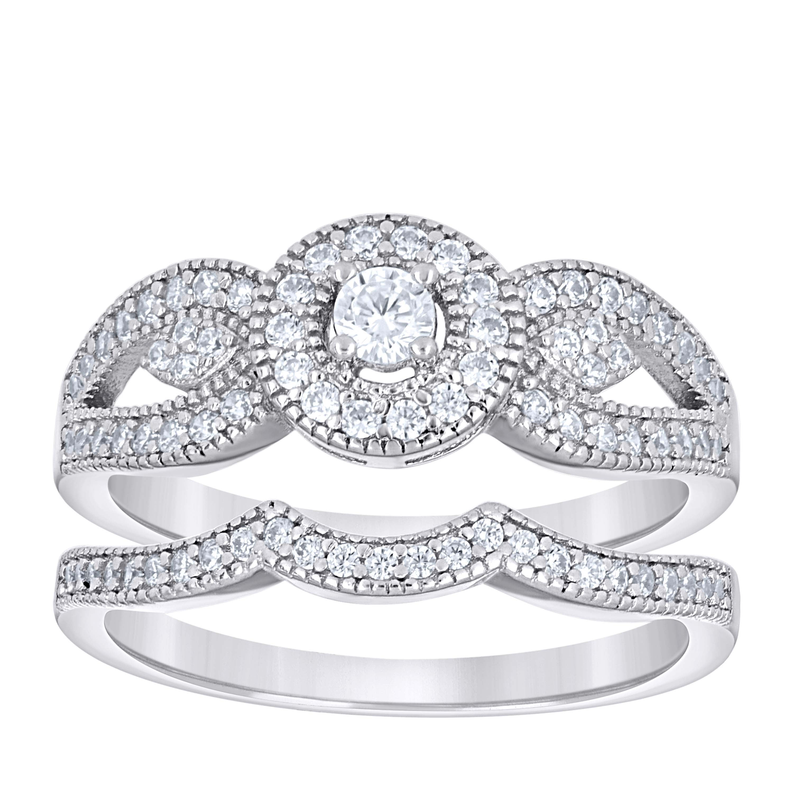 925 Sterling Silver Womens Cubic-Zirconia Duo Bridal Ring Set Size 7 ...