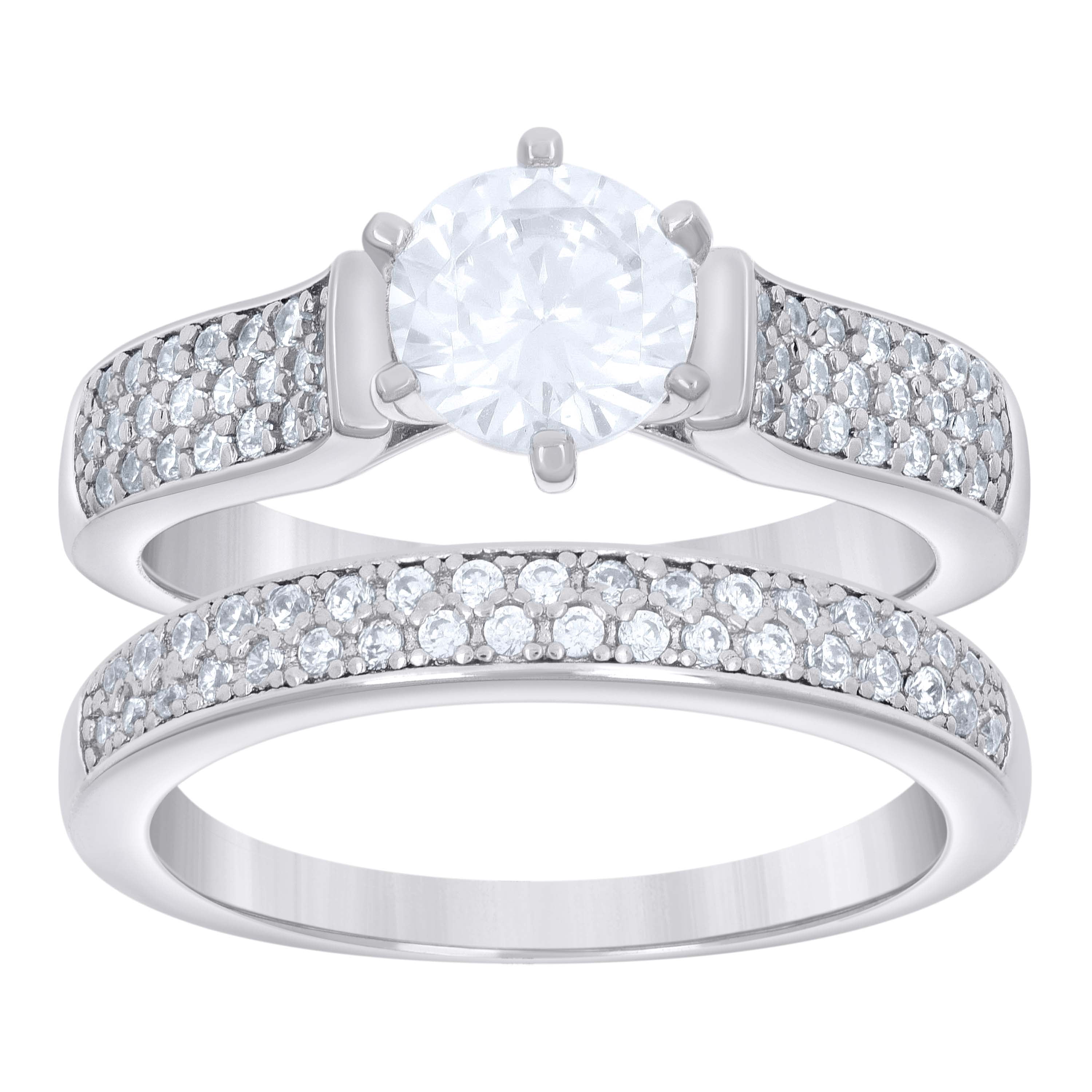 925 Sterling Silver Womens Cubic-Zirconia Duo Ring Set Size 6 - Walmart.com