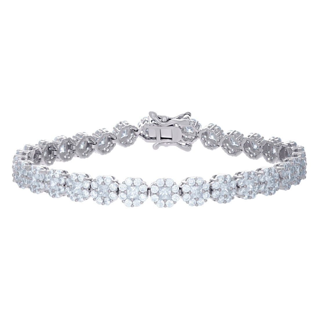 925 Sterling Silver Womens Cubic Zirconia Flower Link Bracelet 7 Inch 5 ...