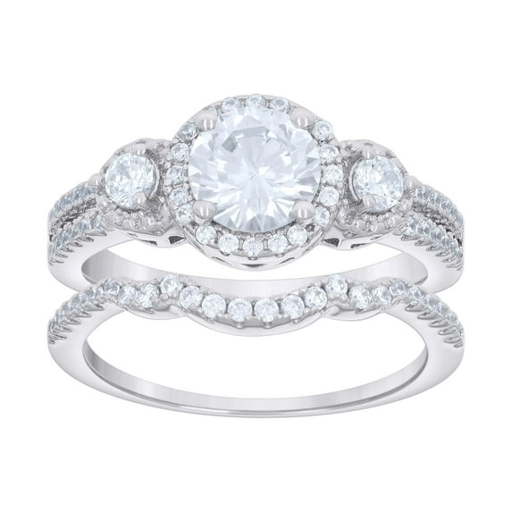 925 Sterling Silver Womens Cubic-Zirconia Round Head Fashion Duo Ring ...