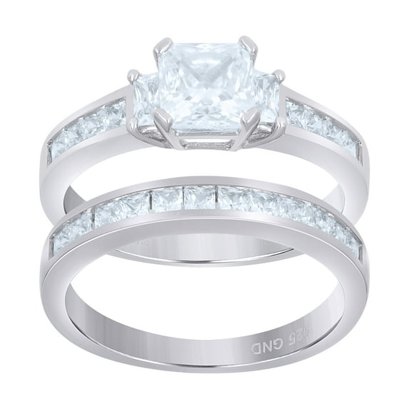 925 Sterling Silver Womens Cubic Zirconia Size-8 Princess-Cut Center ...
