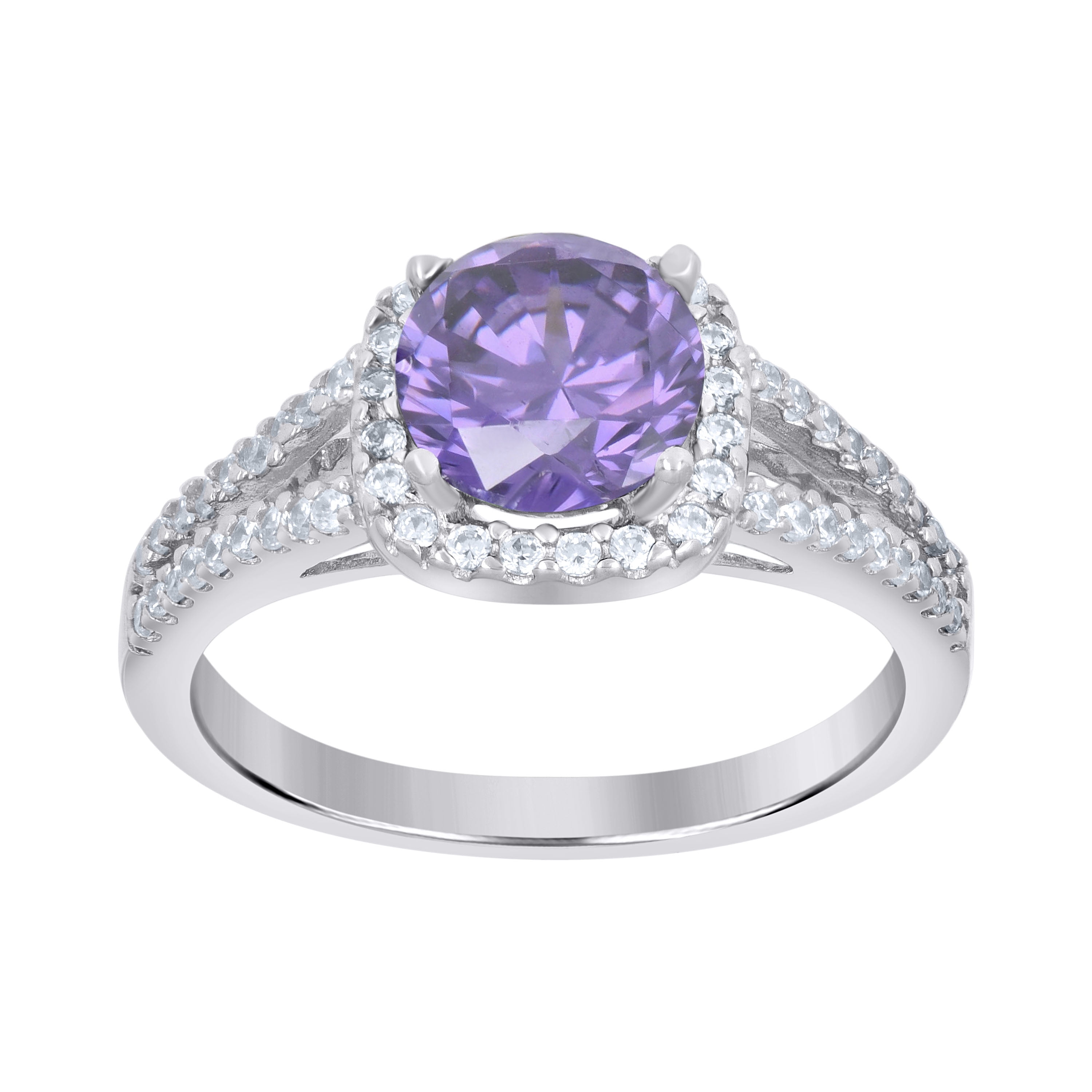 925 Sterling Silver Womens Cubic Zirconia Size-8 Purple Color Center ...