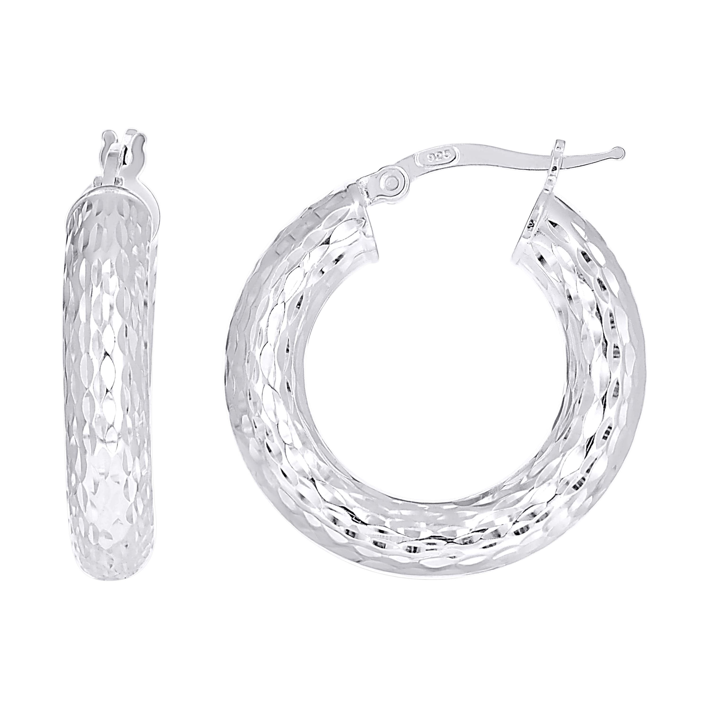 925 Sterling Silver Womens Diamond-Cut Round Tube Hoop Earrings ...