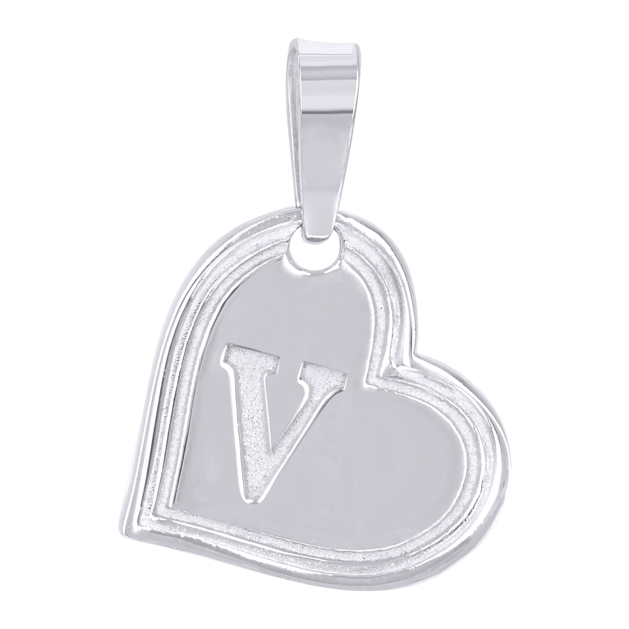 925 Sterling Silver Womens Love Heart Initial Alphabet V Charm Pendant ...