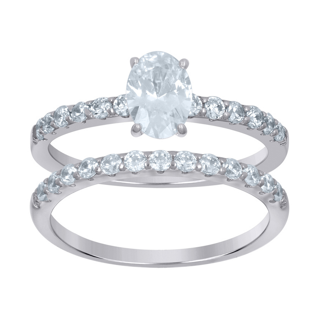 925 Sterling Silver Womens Oval CZ Cubic Zirconia Simulated Diamond Duo ...