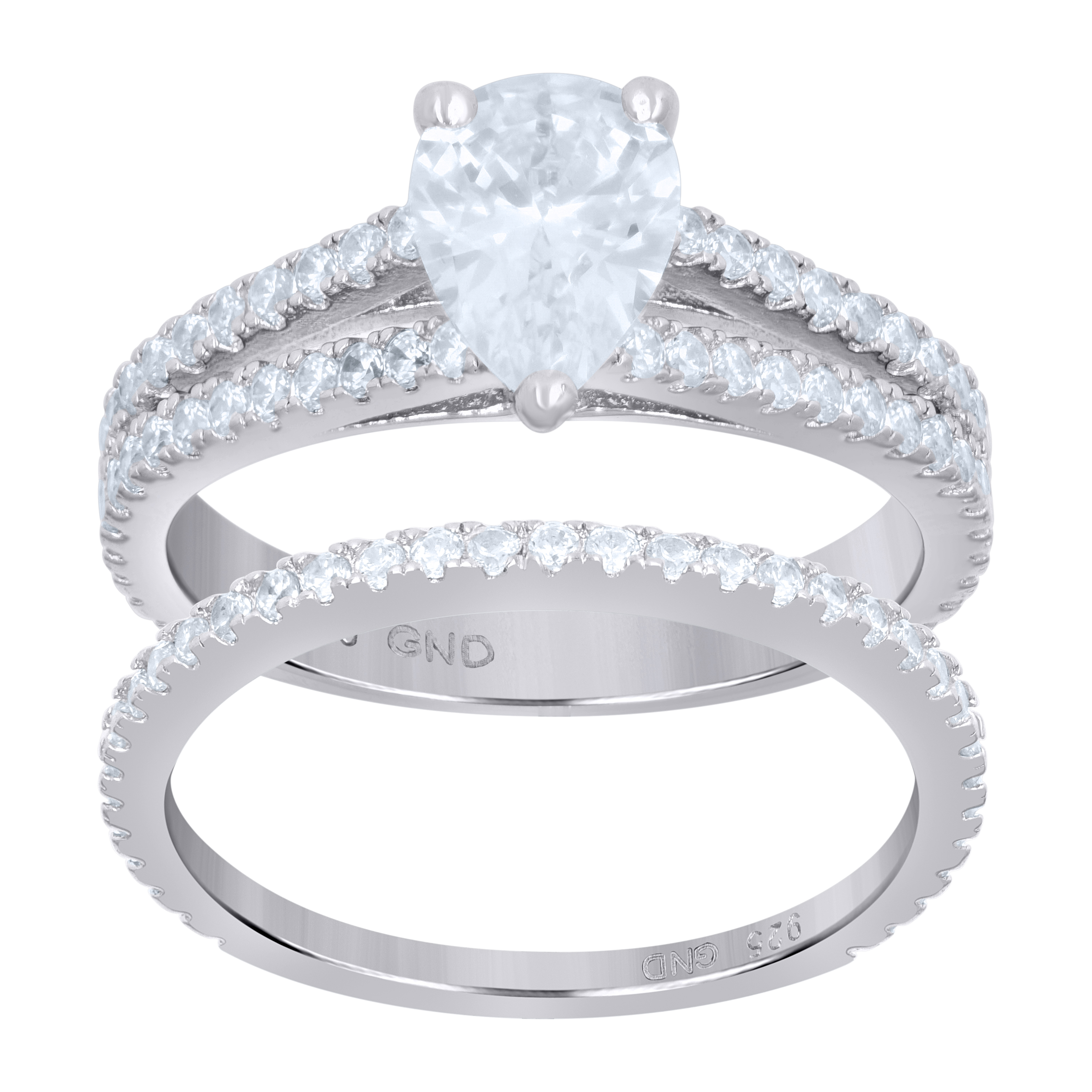 925 Sterling Silver Womens Pear Round Cubic-Zirconia Pear Duo Ring Set ...