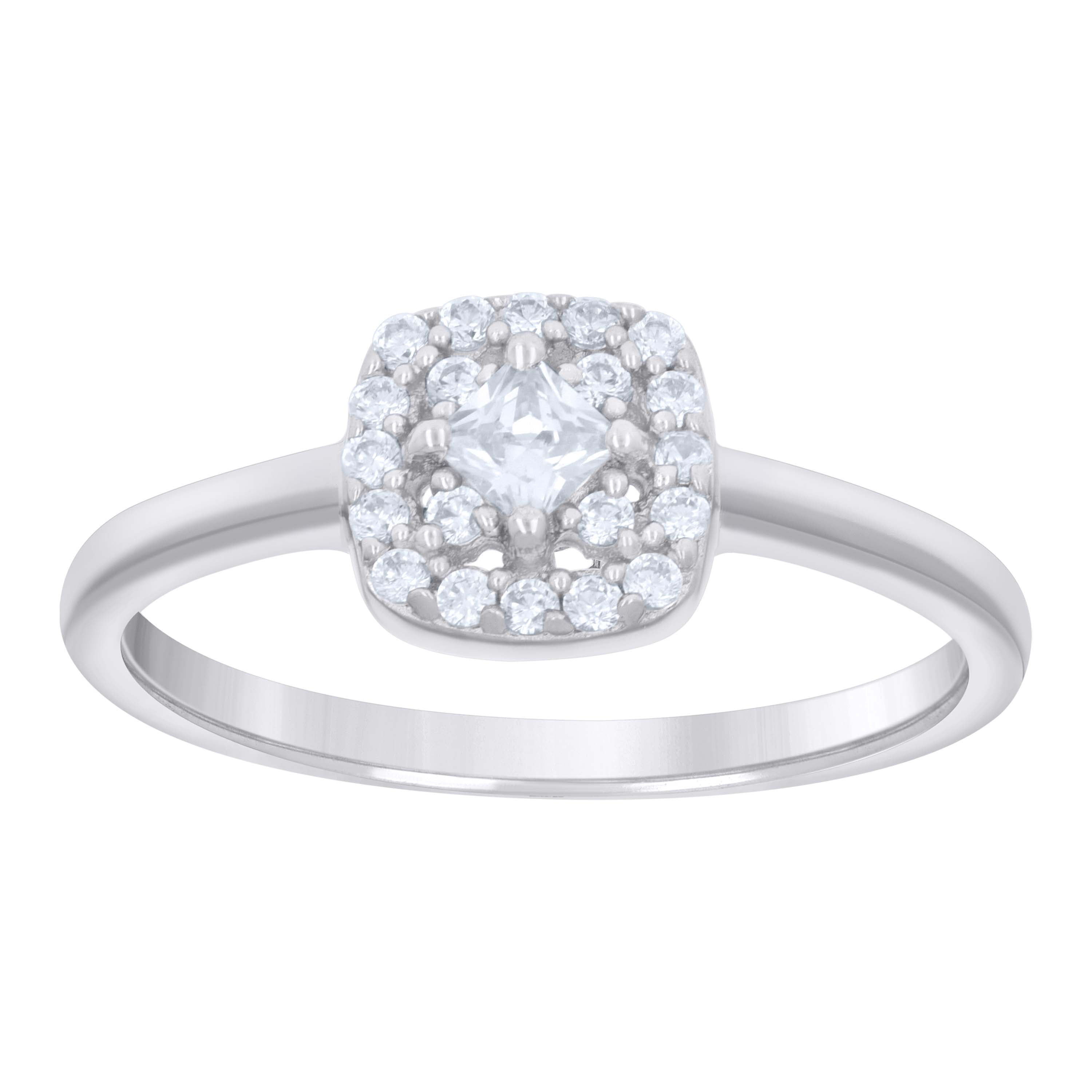 925 Sterling Silver Womens Princess-Cut Round Cubic-Zirconia Square Head Engagement Ring Size 5 ...