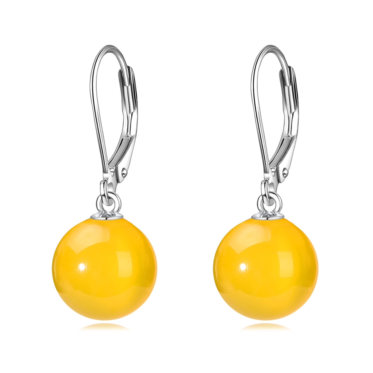 925 Sterling Silver Yellow Agate Leverback Earrings Dangle Drop Jewelry ...