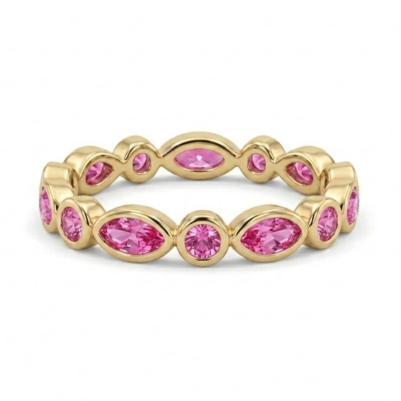 925 Sterling Silver Yellow Gold Plated Marquise & Round Pink Sapphire ...