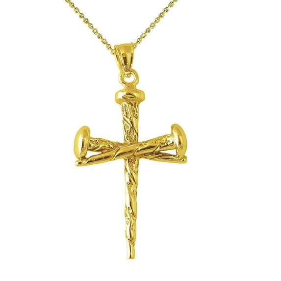 925 Sterling Silver Yellow Gold Plated Necklace w/ Nail Cross ...