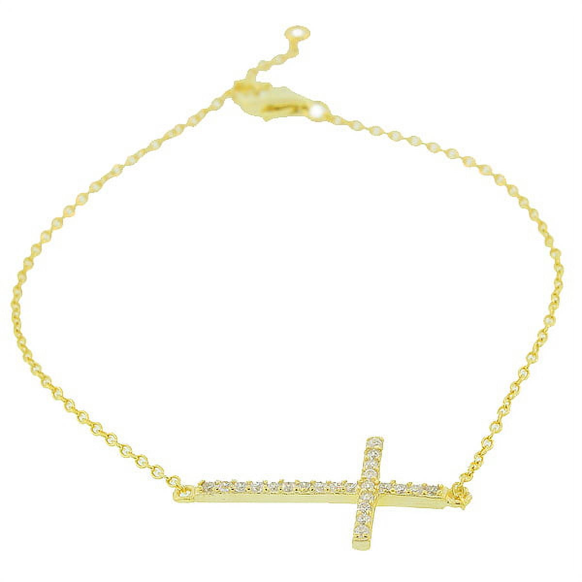 925 Sterling Silver Sideways Cross Link Chain Bracelet with Yellow Gold ...