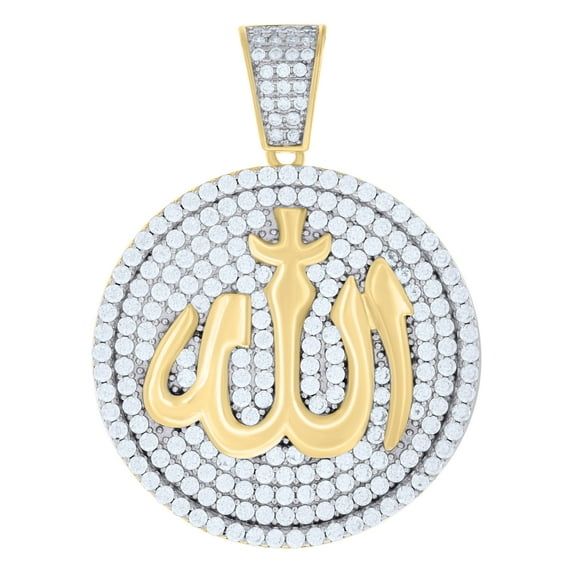 925 Sterling Silver Yellow-Tone Men Cubic-Zirconia Allah Symbol ...