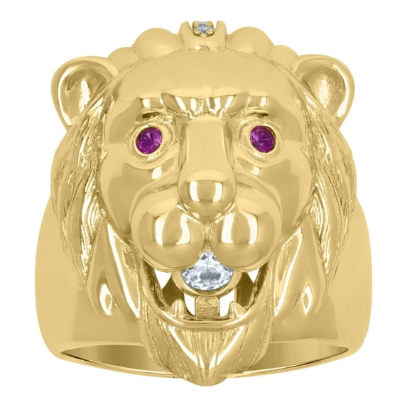 925 Sterling Silver Yellow-Tone Mens Pink Cubic-Zirconia Leo/Lion ...