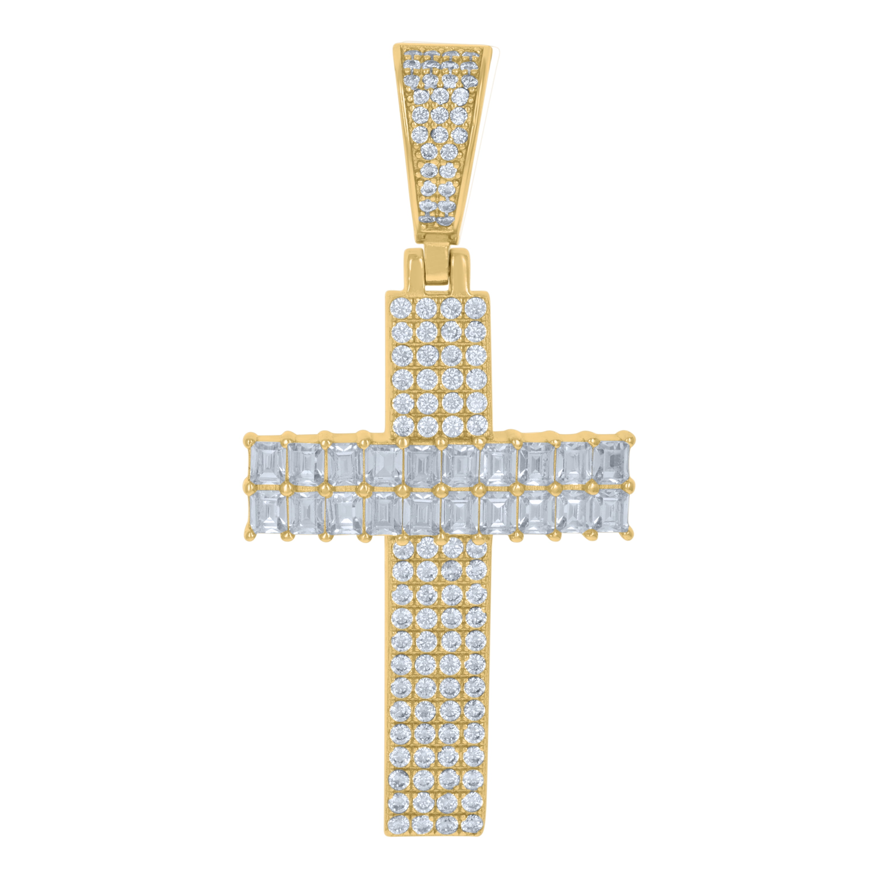 925 Sterling Silver Yellow-Tone Mens Round & Baguette Cubic-Zirconia ...