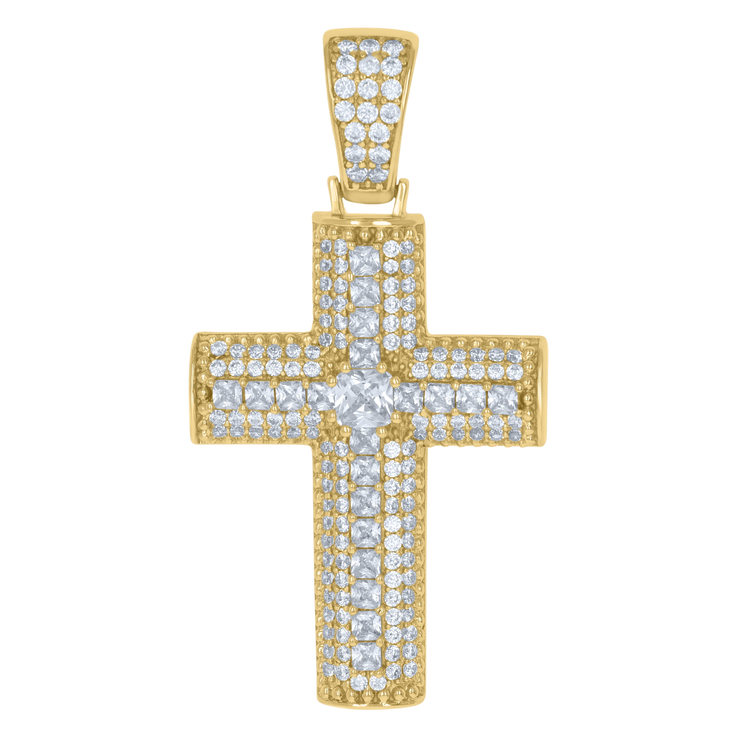 925 Sterling Silver Yellow-Tone Mens Round & Princess-Cut Cubic ...