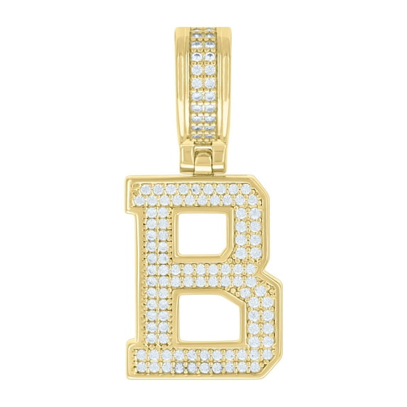 925 Sterling Silver Yellow-Tone Unisex Cubic-Zirconia Initial Letter B ...