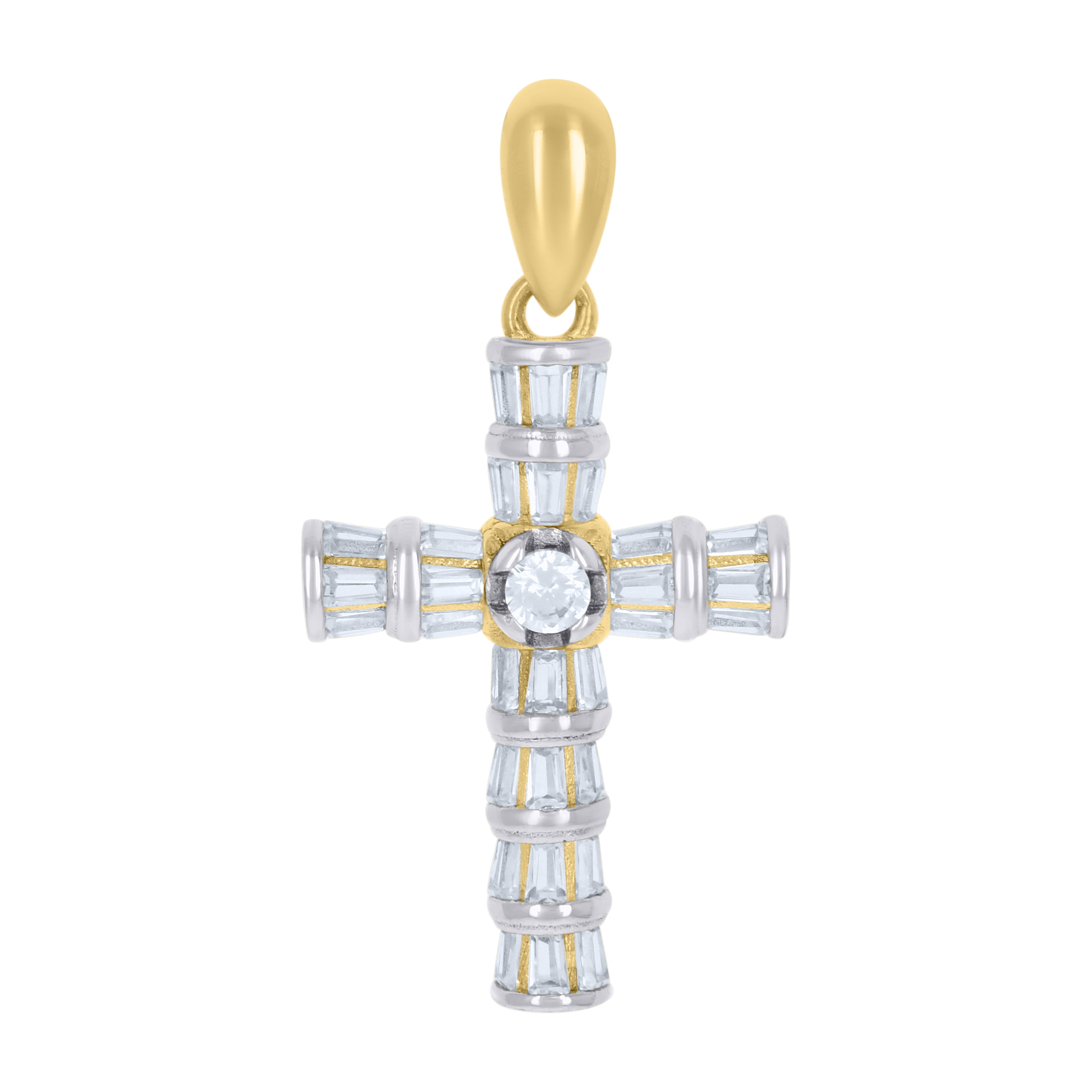 925 Sterling Silver Yellow-Tone Womens Baguette Round Cubic-Zirconia ...