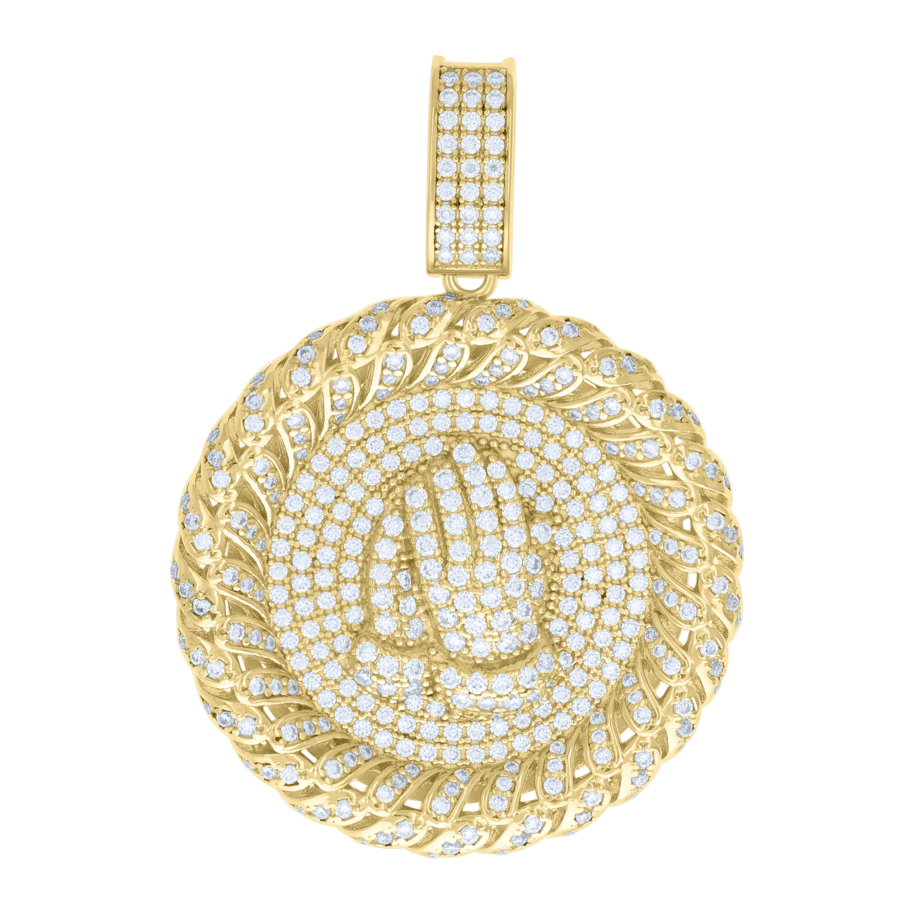 925 Sterling Silver Yellow-tone Men Cubic-Zirconia Praying Hands Symbol ...