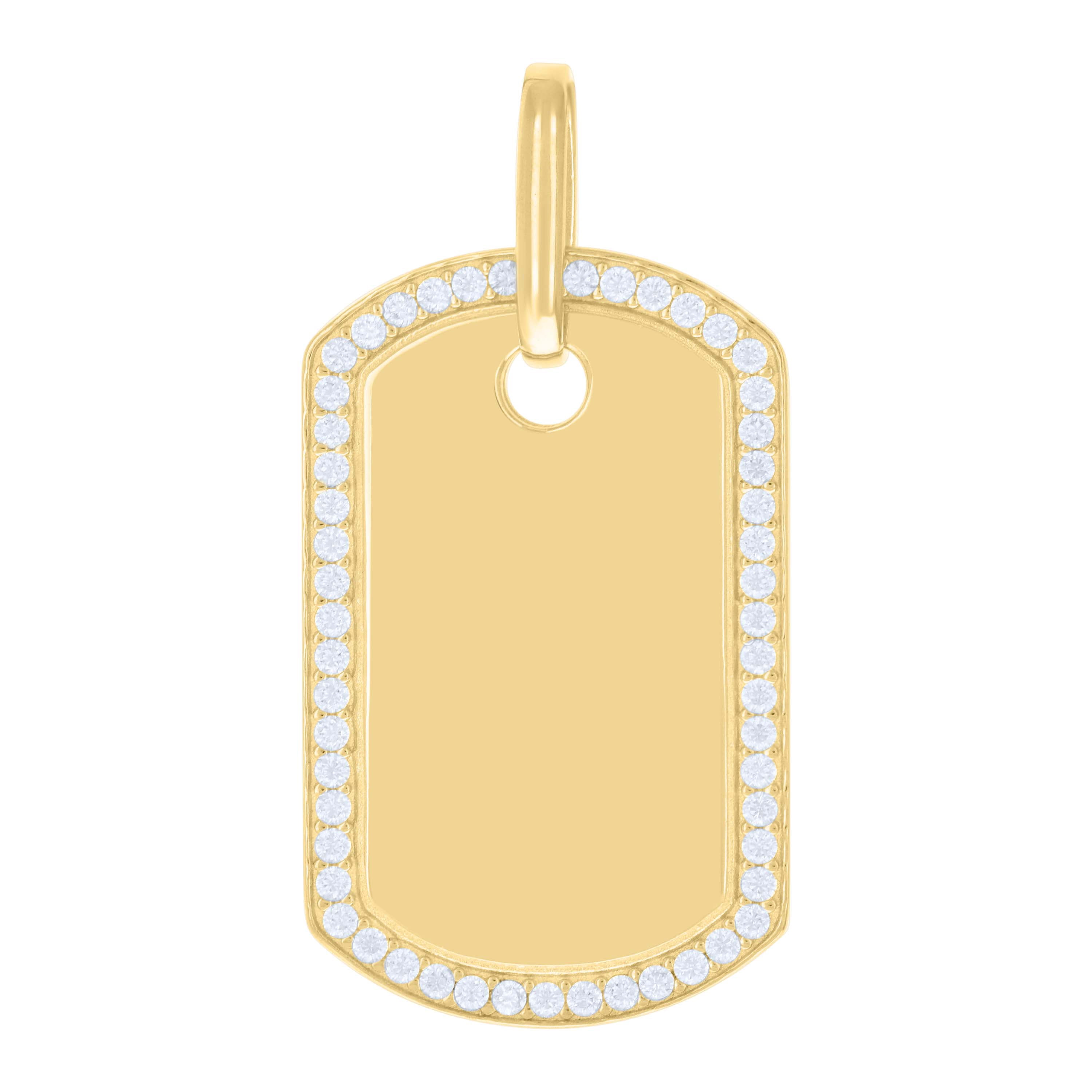 925 Sterling Silver Yellow-tone Mens Cubic-Zirconia Dog Tag Fashion ...