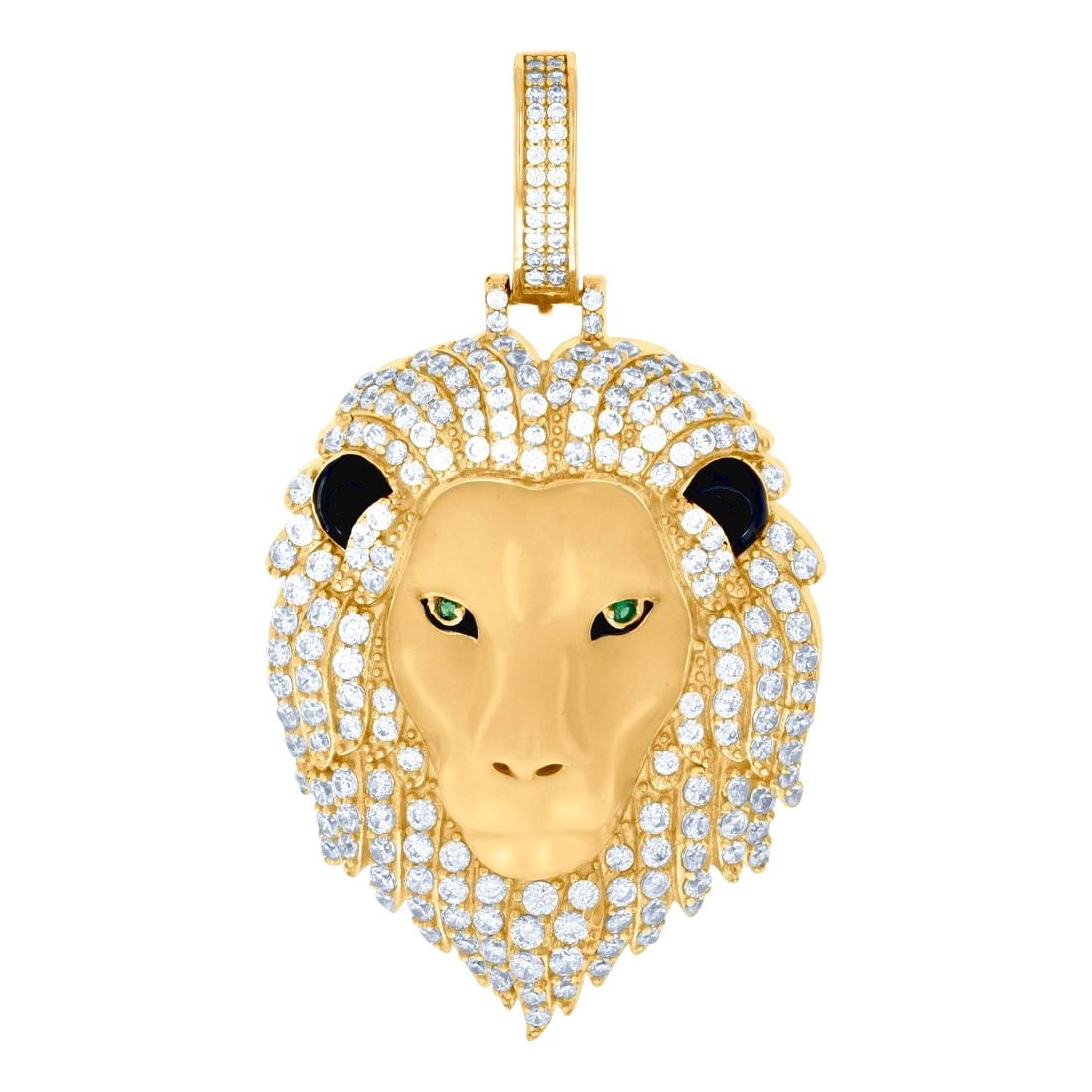 925 Sterling Silver Yellow-tone Mens Green White Cubic Zirconia Lion ...